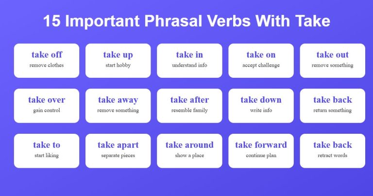 50+ Phrasal Verbs With Take: Meanings and Examples